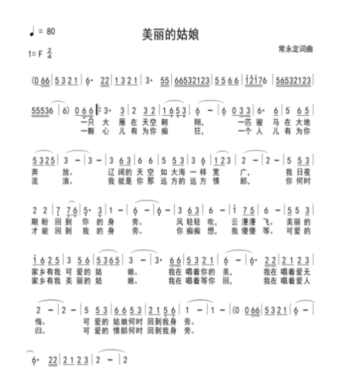 美丽的姑娘 歌谱 简谱