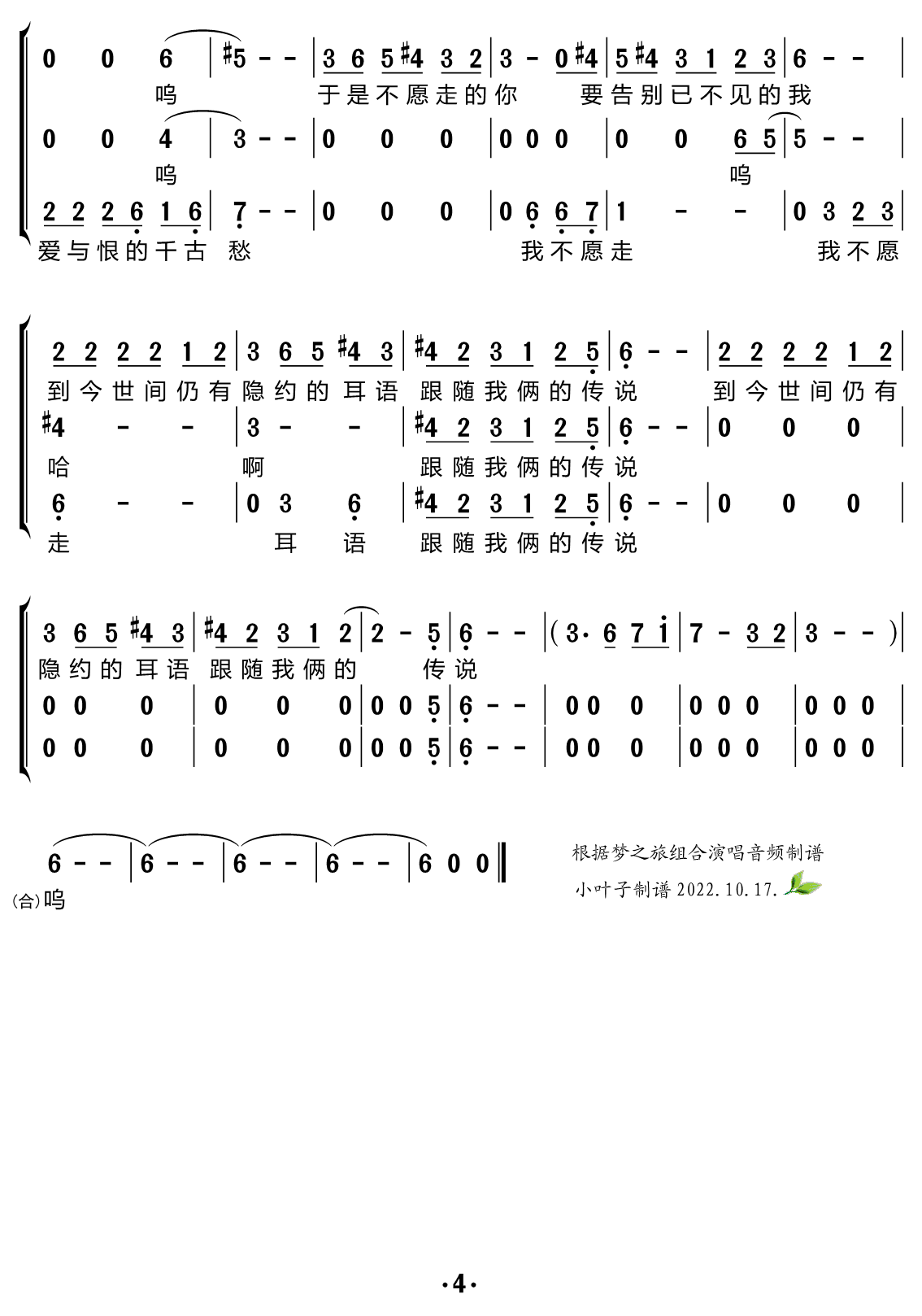 滚滚红尘 合唱谱 梦之旅组合 歌谱 简谱