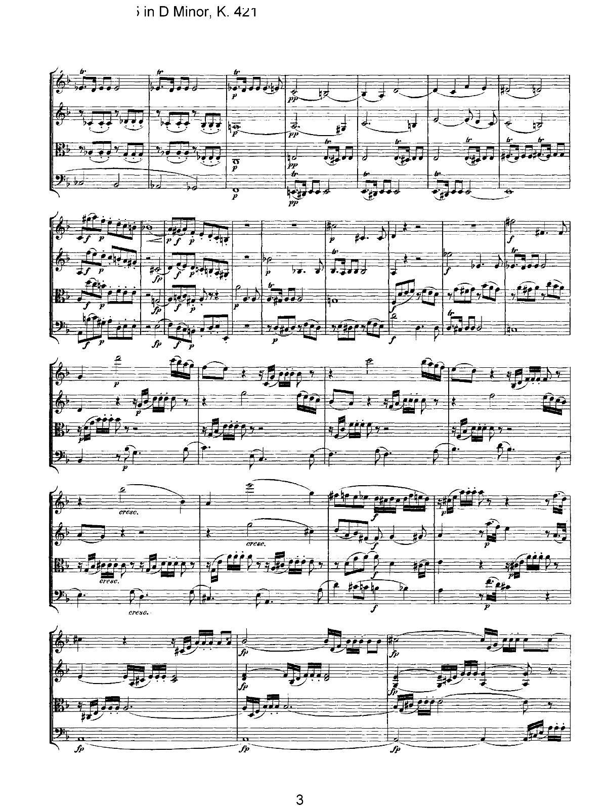 Mozart Quartet No 15 in D Minor K 421 总谱 五线谱