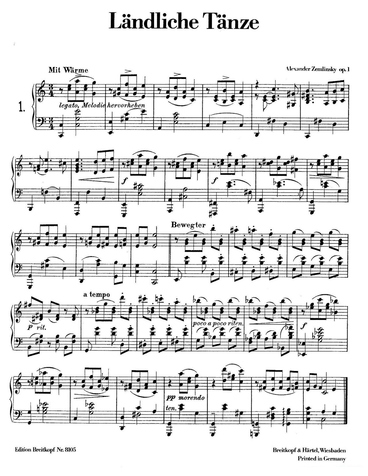 Landliche Tanzee Op 1 乡村舞曲 1 C大调 歌谱 简谱